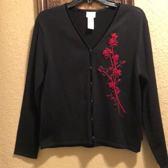 Koret Petites | Sweaters | Koret Petites Cardigan Black With Red ...